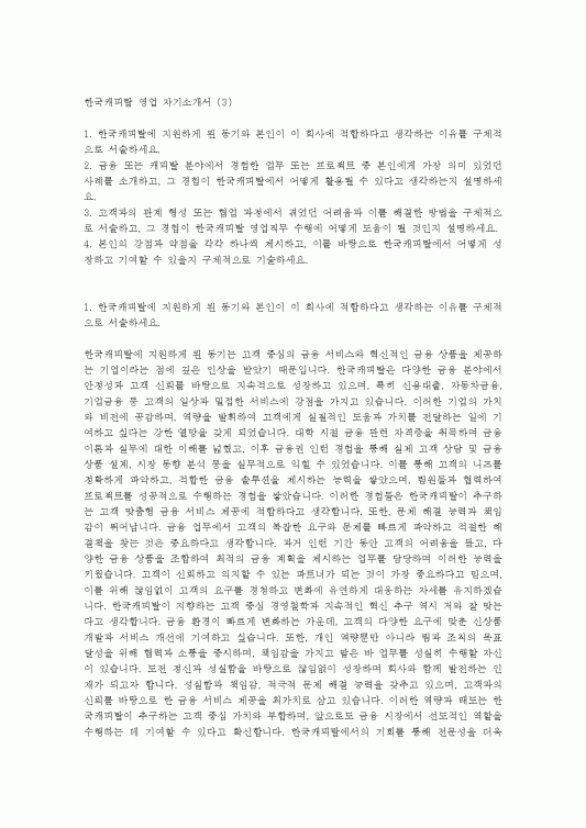 한국캐피탈 영업 자기소개서 (3)