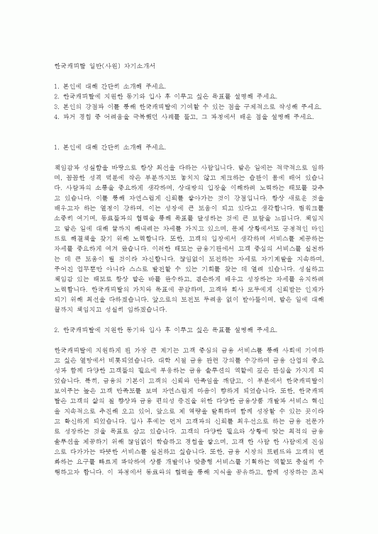 한국캐피탈 일반(사원) 자기소개서