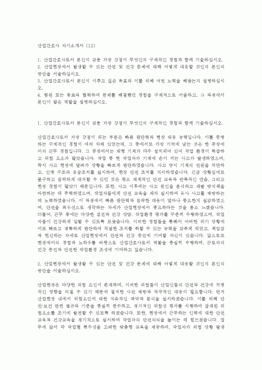 산업간호사 자기소개서 (12)
