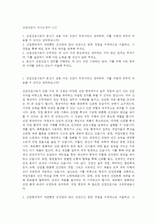 산업간호사 자기소개서 (13)