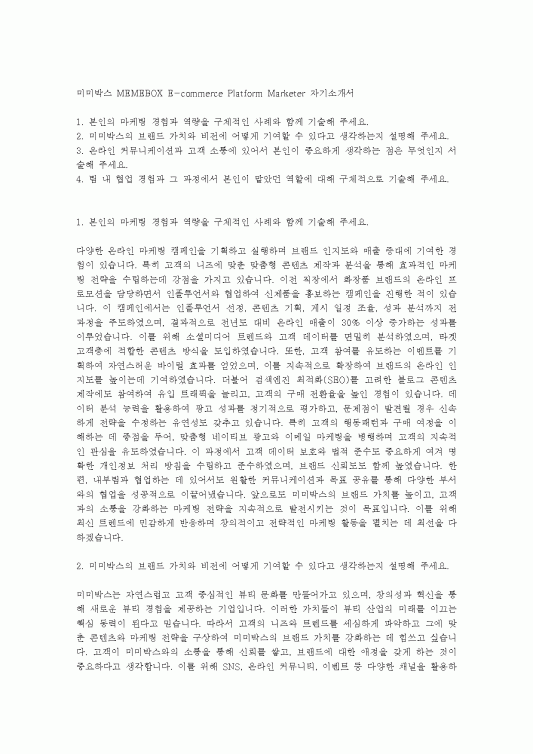 미미박스 MEMEBOX E-commerce Platform Marketer 자기소개서
