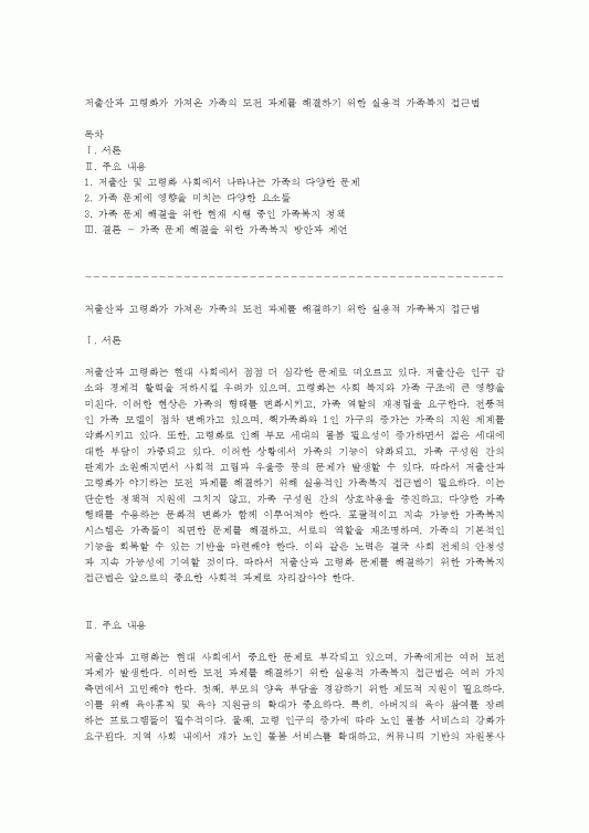 저출산과 고령화가 가져온 가족의 도전 과제를 해결하기 위한 실용적 가족복지 접근법