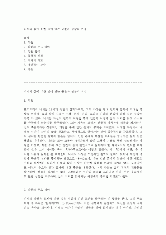 니체의 삶에 대한 깊이 있는 통찰과 성찰의 여정