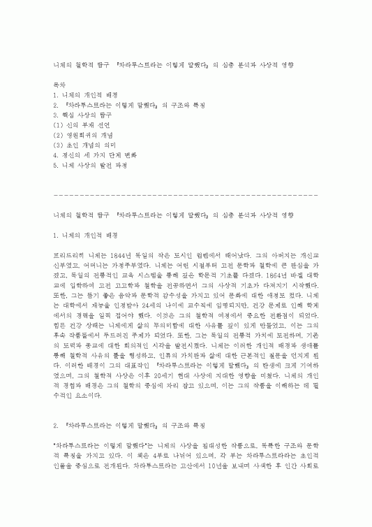 니체의 철학적 탐구 『차라투스트라는 이렇게 말했다』의 심층 분석과 사상적 영향