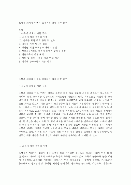 소득세 체계의 이해와 효과적인 절세 전략 탐구