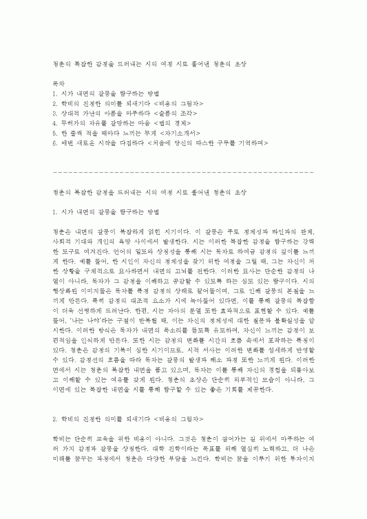청춘의 복잡한 감정을 드러내는 시의 여정 시로 풀어낸 청춘의 초상