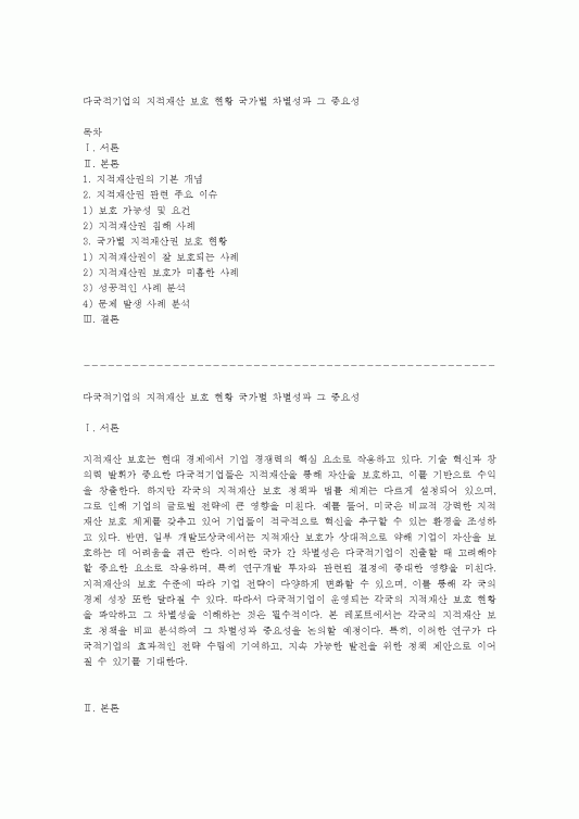 다국적기업의 지적재산 보호 현황 국가별 차별성과 그 중요성