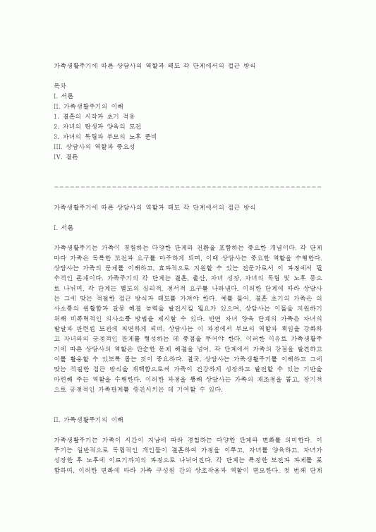 가족생활주기에 따른 상담사의 역할과 태도 각 단계에서의 접근 방식