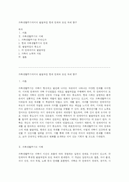 가족생활주기에서의 발달과업 현재 단계와 도전 과제 탐구