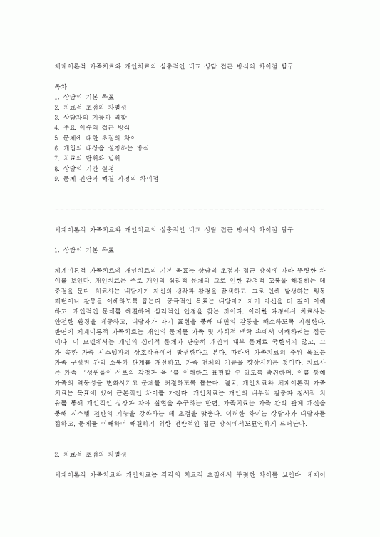 체계이론적 가족치료와 개인치료의 심층적인 비교 상담 접근 방식의 차이점 탐구