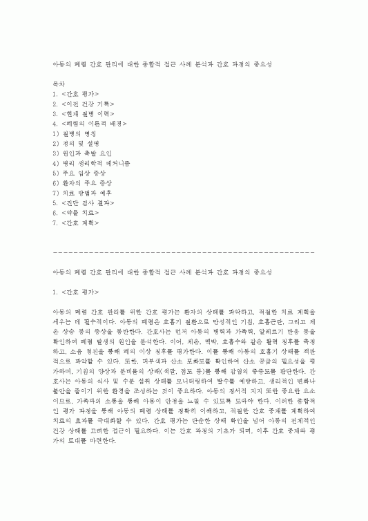 아동의 폐렴 간호 관리에 대한 종합적 접근 사례 분석과 간호 과정의 중요성
