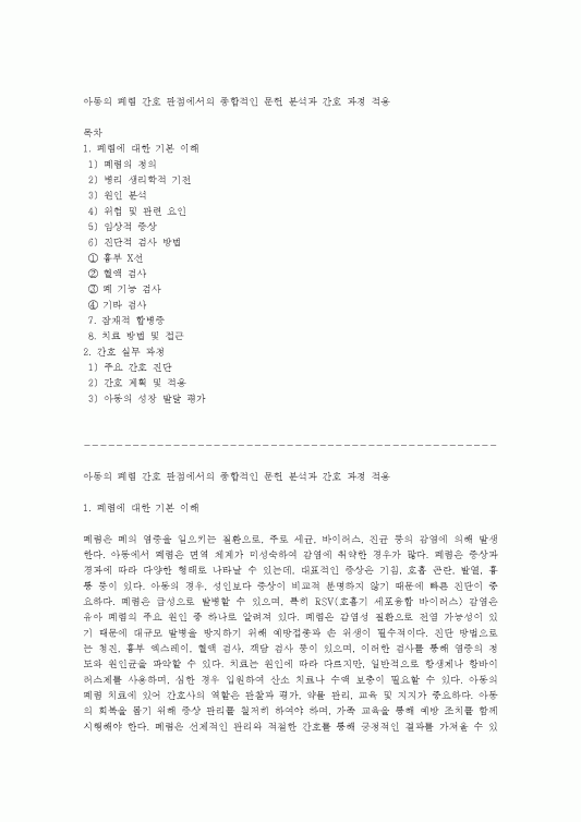 아동의 폐렴 간호 관점에서의 종합적인 문헌 분석과 간호 과정 적용