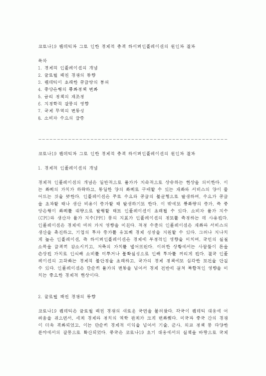 코로나19 팬데믹과 그로 인한 경제적 충격 하이퍼인플레이션의 원인과 결과
