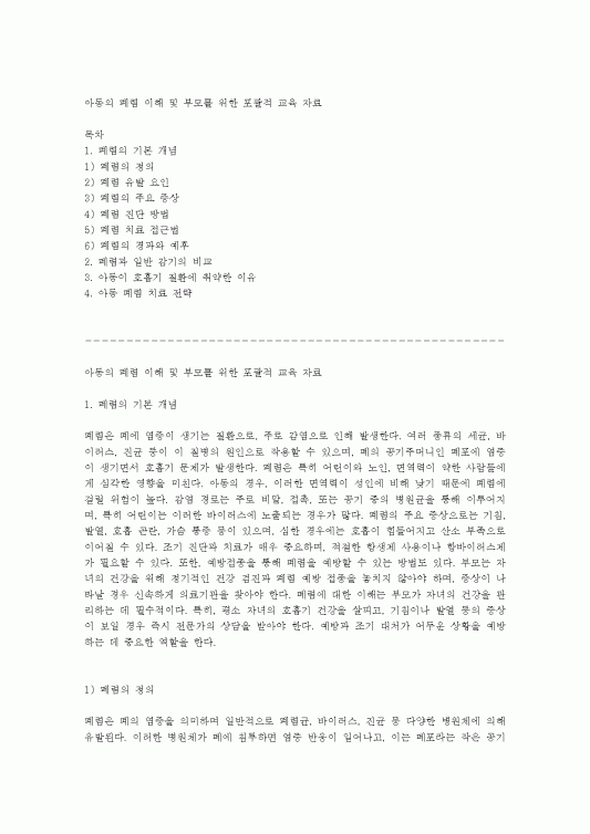 아동의 폐렴 이해 및 부모를 위한 포괄적 교육 자료