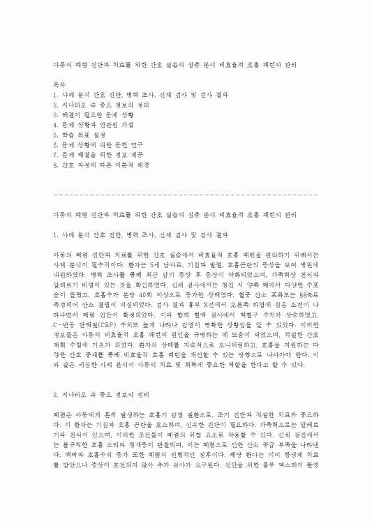 아동의 폐렴 진단과 치료를 위한 간호 실습의 심층 분석 비효율적 호흡 패턴의 관리