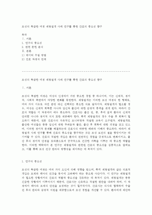 모성의 복잡한 여정 제왕절개 사례 연구를 통한 간호의 중요성 탐구
