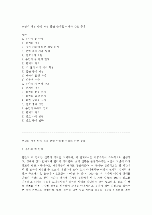 모성의 생명 탄생 과정 분만 단계별 이해와 간호 중재