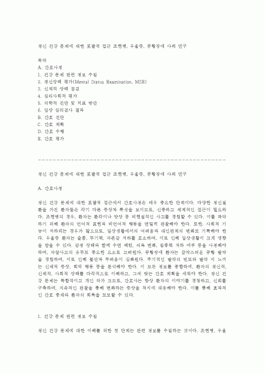 정신 건강 문제에 대한 포괄적 접근 조현병, 우울증, 공황장애 사례 연구