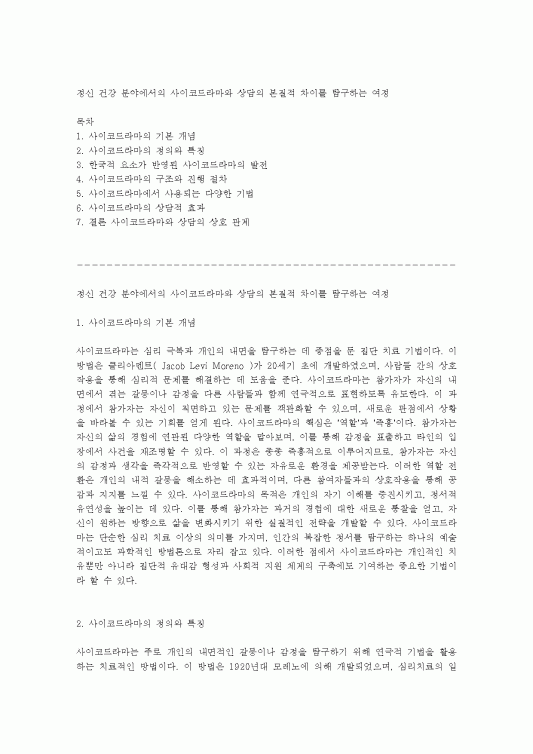 정신 건강 분야에서의 사이코드라마와 상담의 본질적 차이를 탐구하는 여정