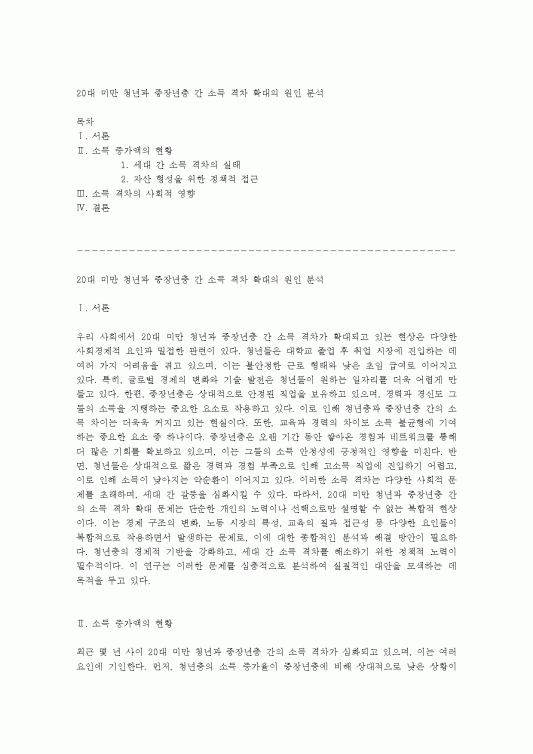 20대 미만 청년과 중장년층 간 소득 격차 확대의 원인 분석