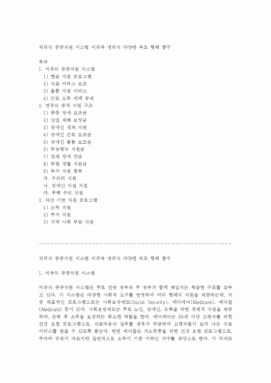 외국의 공공지원 시스템 미국과 영국의 다양한 부조 형태 탐구