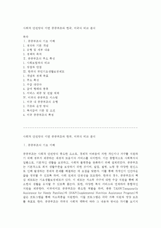 사회적 안전망의 이면 공공부조와 한국, 미국의 비교 분석