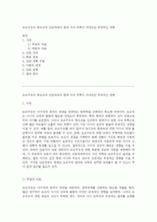 모유수유의 중요성과 간호과정의 한계 지식 부족이 가져오는 부정적인 영향