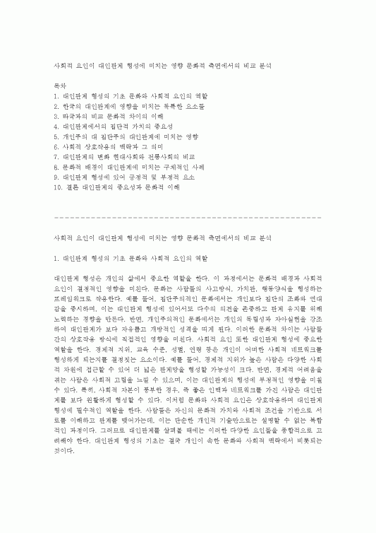 사회적 요인이 대인관계 형성에 미치는 영향 문화적 측면에서의 비교 분석