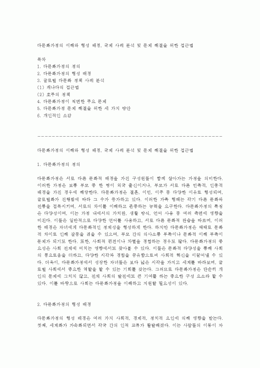 다문화가정의 이해와 형성 배경, 국제 사례 분석 및 문제 해결을 위한 접근법