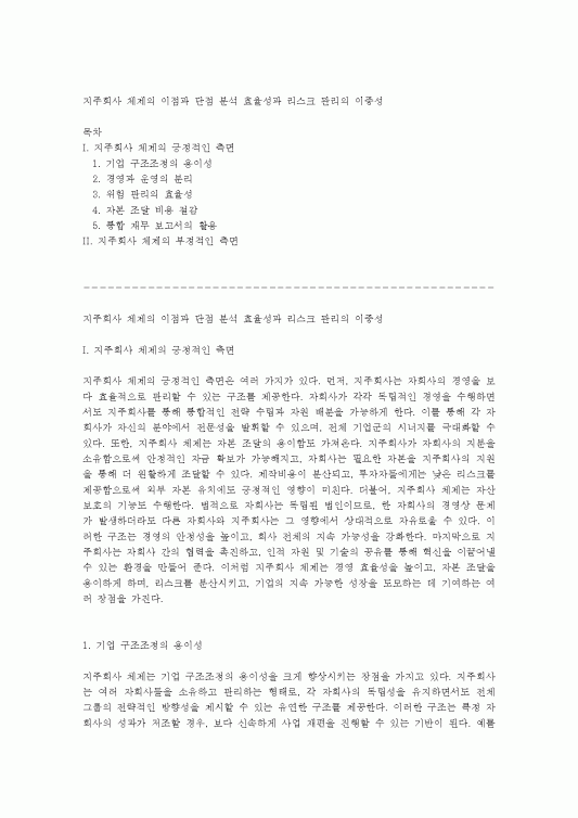 지주회사 체제의 이점과 단점 분석 효율성과 리스크 관리의 이중성