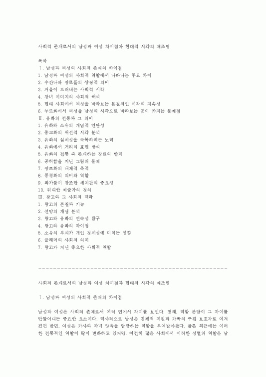 사회적 존재로서의 남성과 여성 차이점과 현대적 시각의 재조명