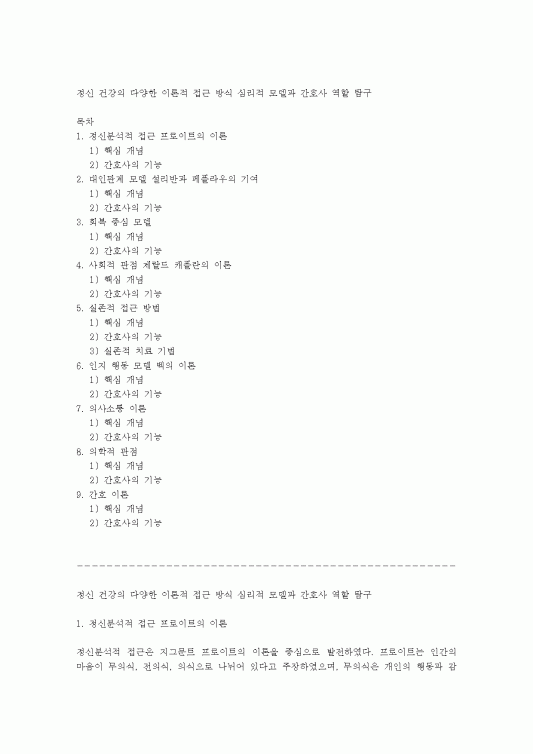 정신 건강의 다양한 이론적 접근 방식 심리적 모델과 간호사 역할 탐구