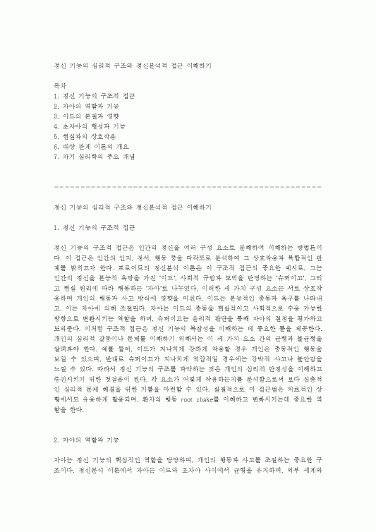 정신 기능의 심리적 구조와 정신분석적 접근 이해하기