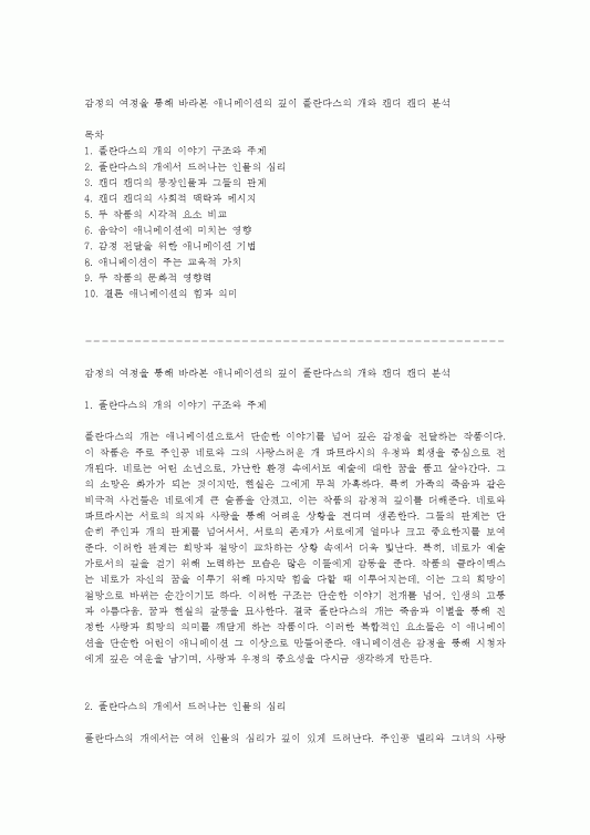 감정의 여정을 통해 바라본 애니메이션의 깊이 플란다스의 개와 캔디 캔디 분석