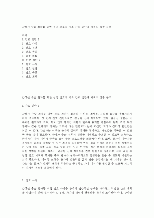 갑상선 수술 환자를 위한 성인 간호의 기초 간호 진단과 계획의 심층 분석