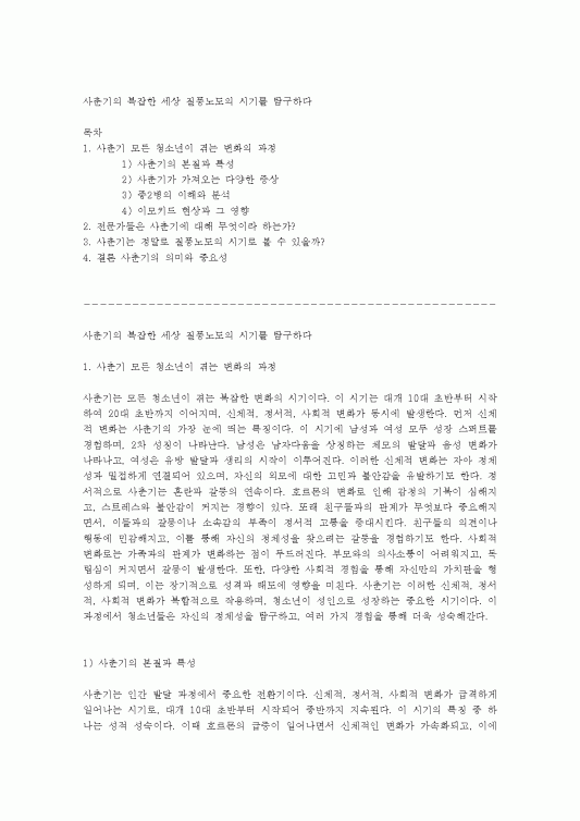 사춘기의 복잡한 세상 질풍노도의 시기를 탐구하다