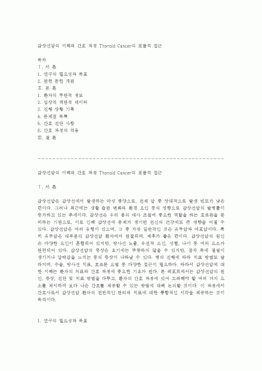 갑상선암의 이해와 간호 과정 Thyroid Cancer의 포괄적 접근