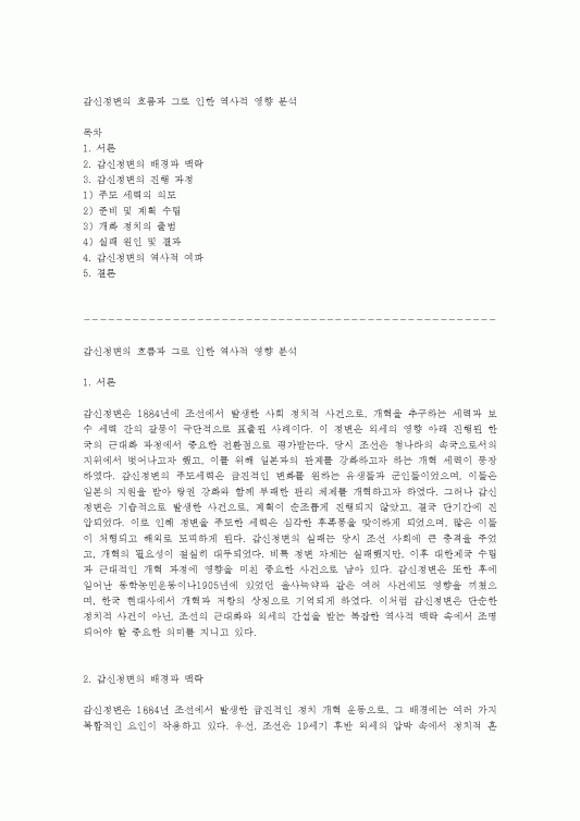 갑신정변의 흐름과 그로 인한 역사적 영향 분석