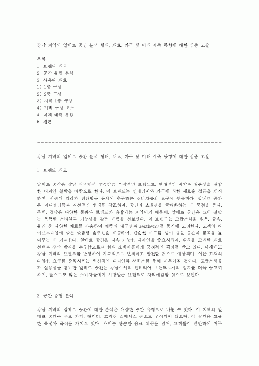 강남 지역의 알베르 공간 분석 형태, 재료, 가구 및 미래 예측 동향에 대한 심층 고찰