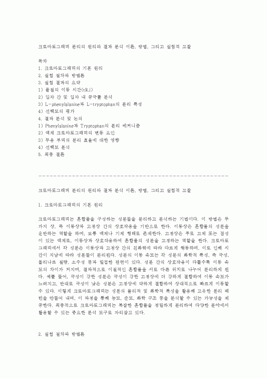 크로마토그래피 분리의 원리와 결과 분석 이론, 방법, 그리고 실험적 고찰