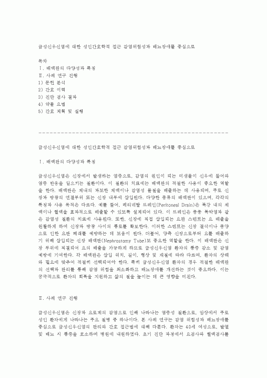 급성신우신염에 대한 성인간호학적 접근 감염위험성과 배뇨장애를 중심으로