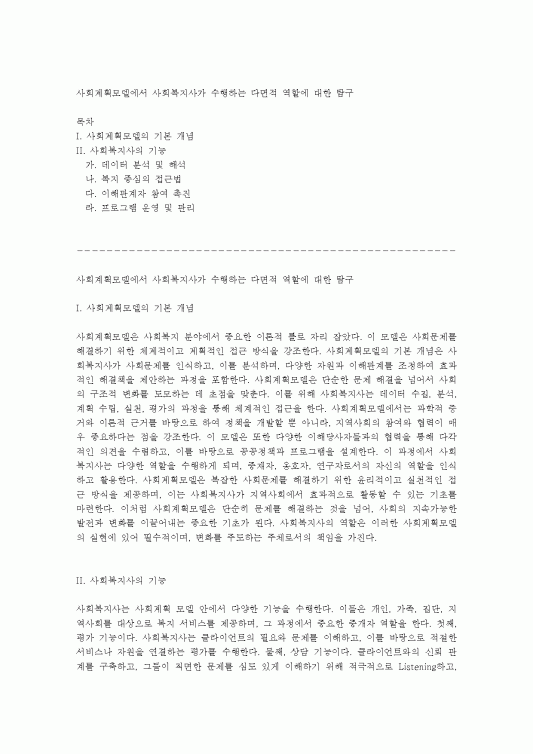 사회계획모델에서 사회복지사가 수행하는 다면적 역할에 대한 탐구
