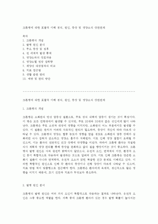 크론병에 대한 포괄적 이해 정의, 원인, 증상 및 영양소의 상관관계