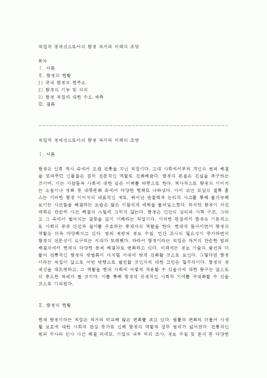 직업적 정체성으로서의 탐정 과거와 미래의 조망