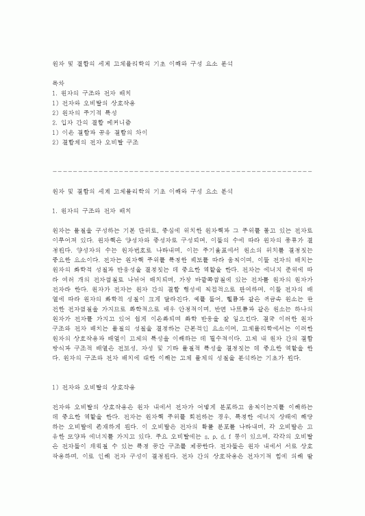 원자 및 결합의 세계 고체물리학의 기초 이해와 구성 요소 분석