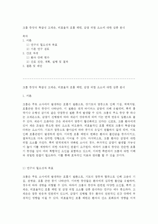 크룹 증상의 복잡성 고체온, 비효율적 호흡 패턴, 감염 위험 요소에 대한 심층 분석