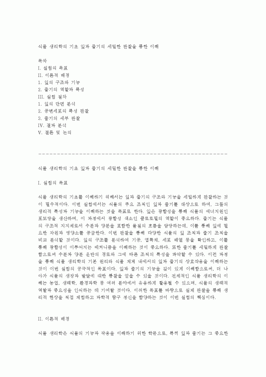 식물 생리학의 기초 잎과 줄기의 세밀한 관찰을 통한 이해