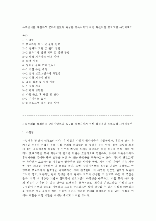 사회문제를 해결하고 클라이언트의 욕구를 충족시키기 위한 혁신적인 프로그램 사업계획서