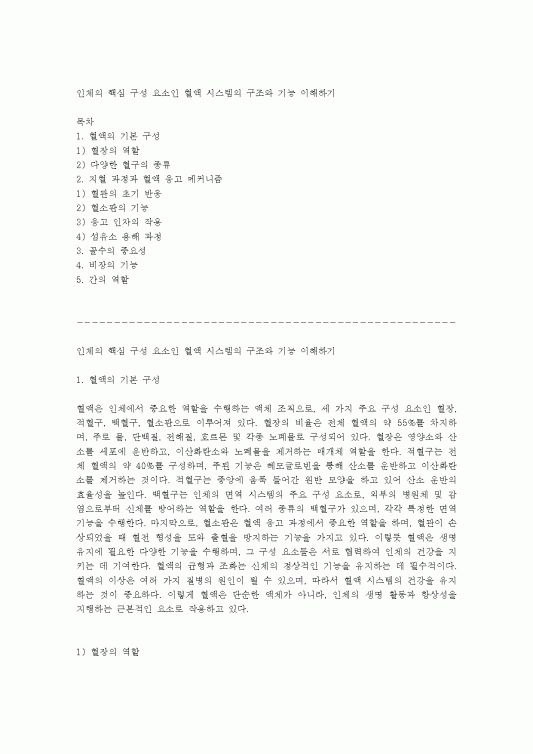 인체의 핵심 구성 요소인 혈액 시스템의 구조와 기능 이해하기