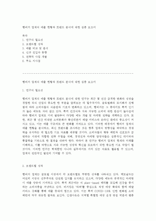 햄버거 업계의 매출 현황과 트렌드 분석에 대한 심층 보고서